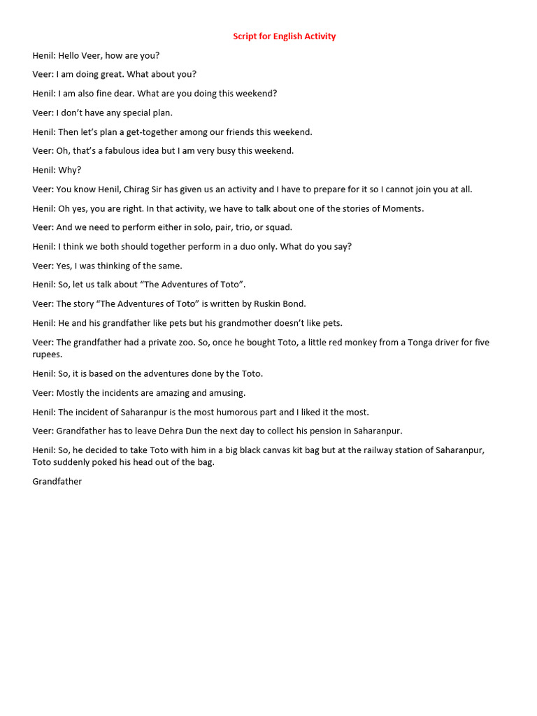 Script For English Activity | PDF
