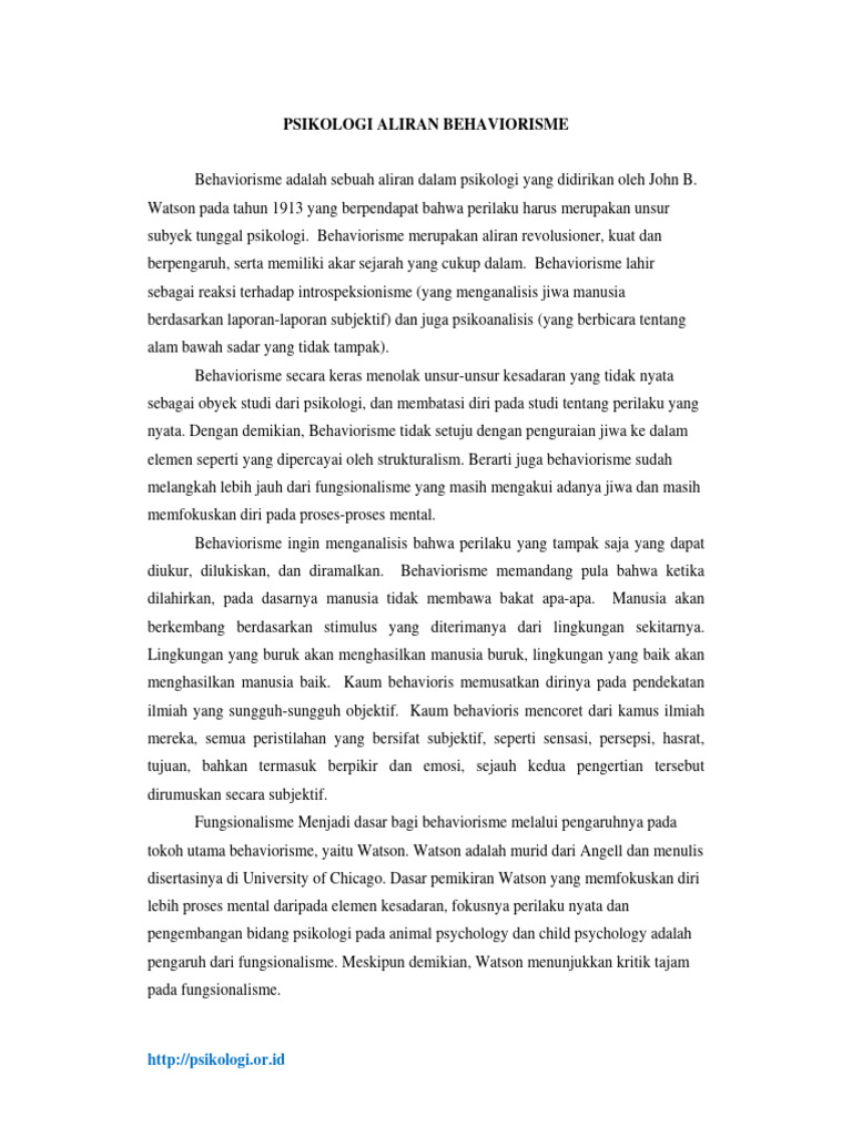 Psikologi Aliran Behaviorisme | PDF