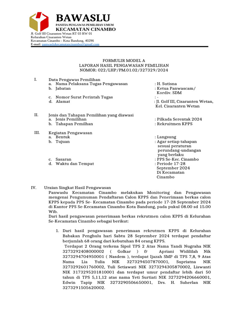 LHP Perekrutan KPPS 1 | PDF