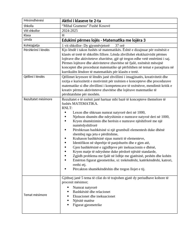 Edukimi Permes Lojes-Matematika Permes Lojerave 3 | PDF