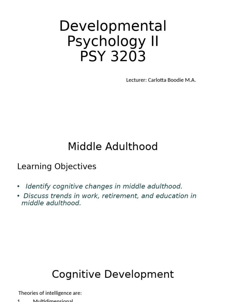 Middle Adulthood - Cognitive Development 2024 | PDF