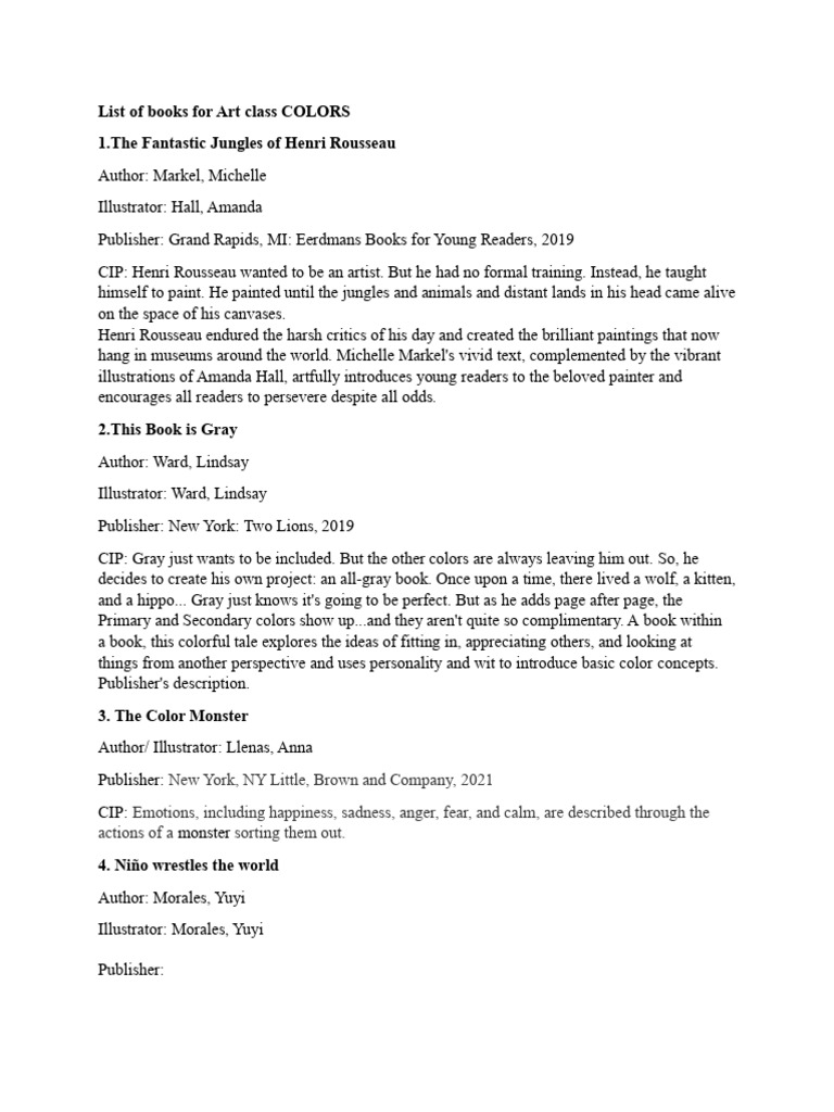 List of Books For Art Class COLORS | PDF