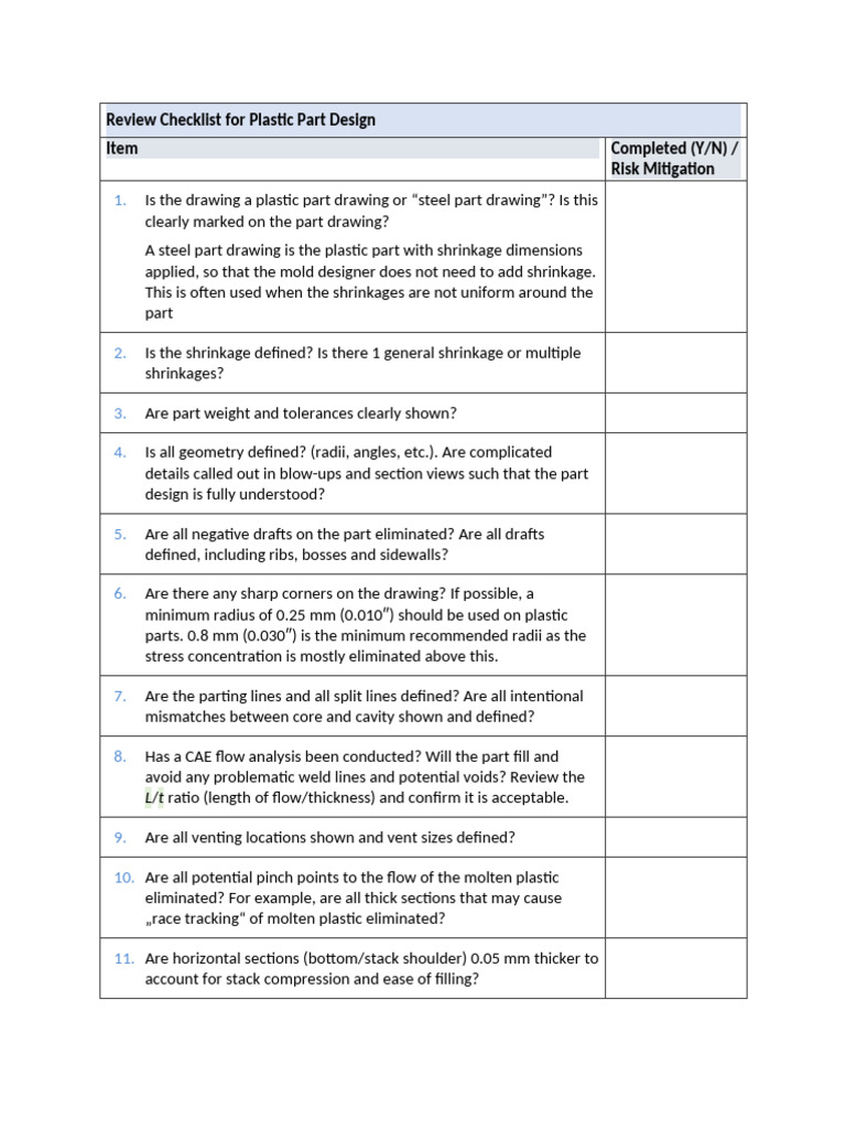 MMT Plasticpartdesignreviewchecklist | PDF