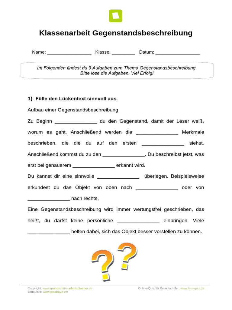 Gegenstandsbeschreibung Klasse 5 Pdf