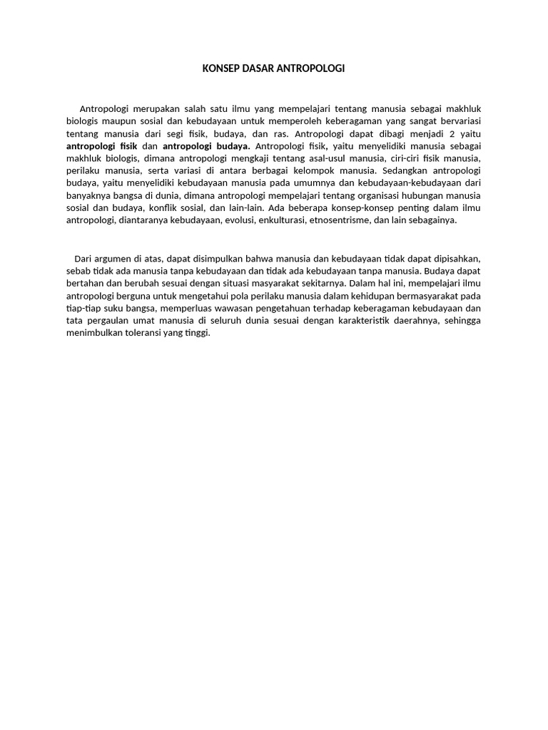 Konsep Dasar Antropologi | PDF