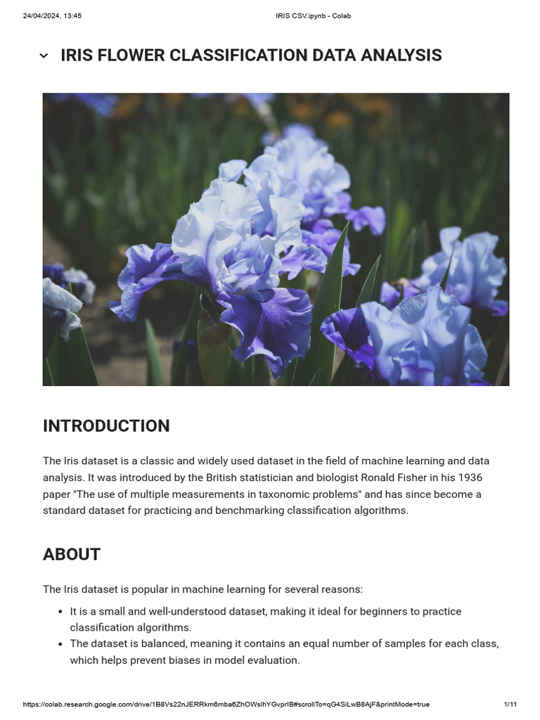 Iris Flower Classification Data Analysis | PDF
