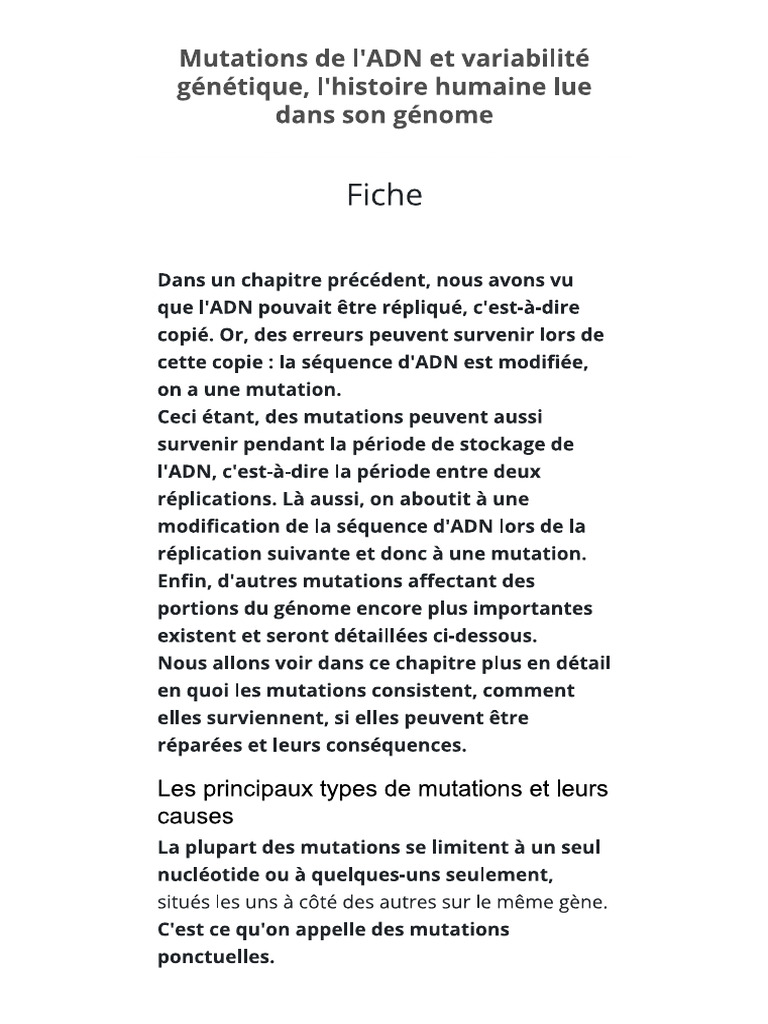 Mutations de L - ADN Et Variabilité Génét.. | PDF