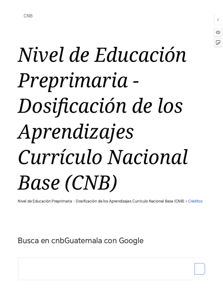 Nivel de Educación Preprimaria - Dosificación de Los Aprendizajes Currículo Nacional Base (CNB ...