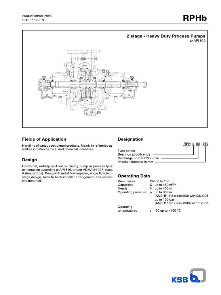 Dwustopniowa Pompa Pozioma Do Ropy Naftowej KSB RPHB | PDF