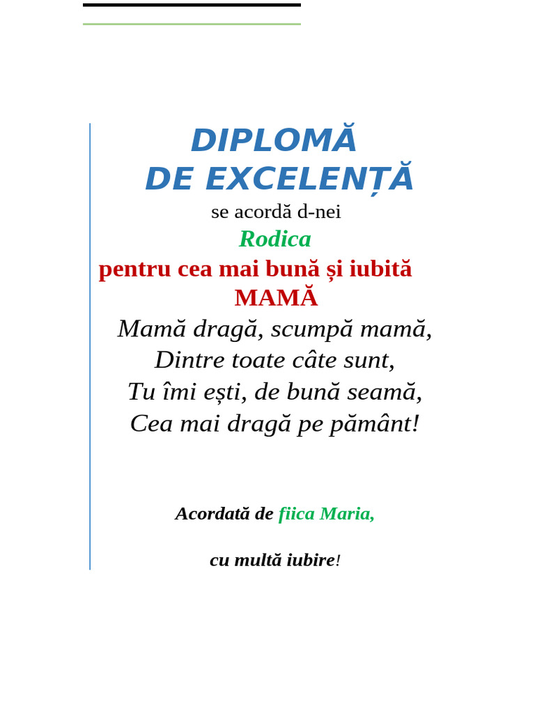 Diplomă Mamei | PDF