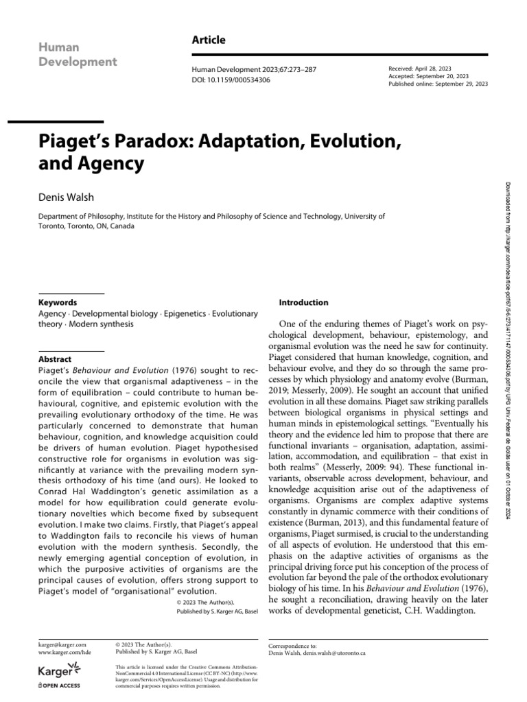 Artigo - Piaget's Paradox - Adaptation, Evolution, and Agency | PDF