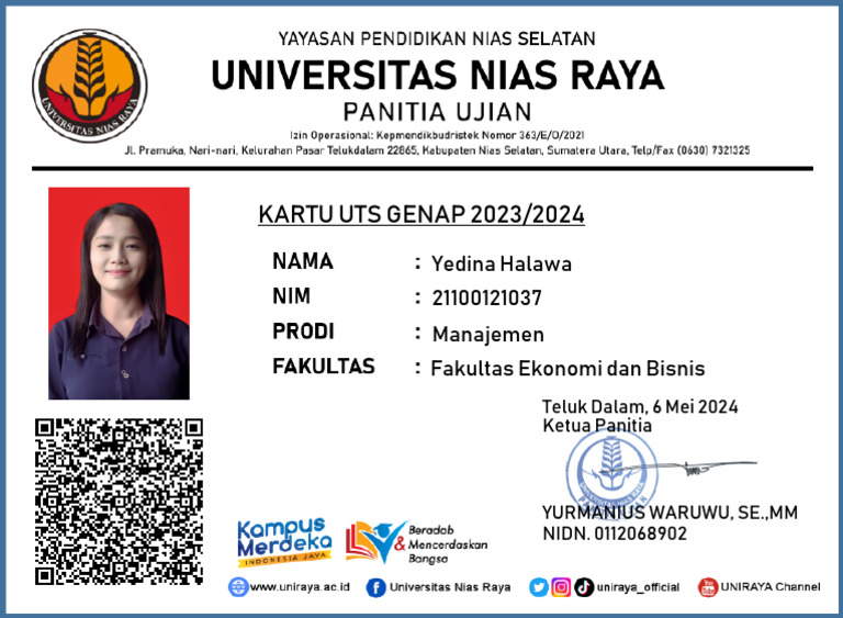 KARTU UTS GENAP 2023/2024: Yedina Halawa 21100121037 Manajemen Fakultas Ekonomi Dan Bisnis | PDF