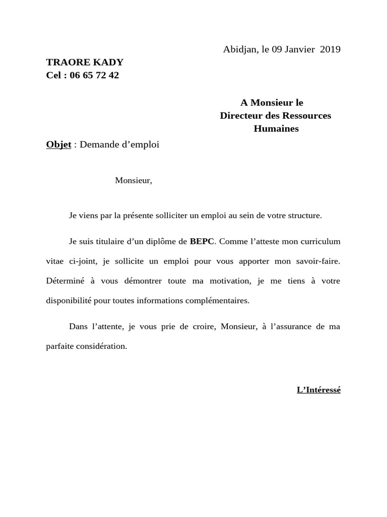 Demande D'emploi Koki | PDF