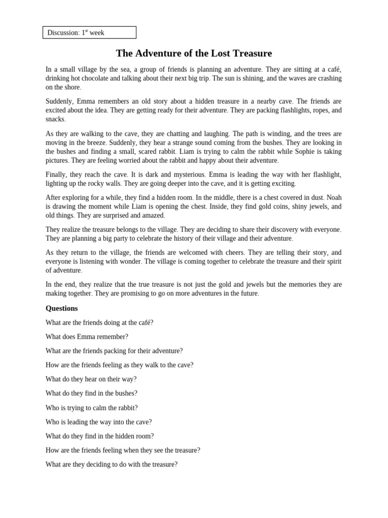 Week 1the Adventure of The Lost Treasure | PDF