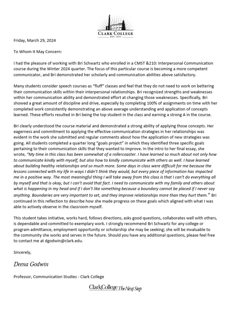 Letter of Recommendation - Deena Godwin | PDF