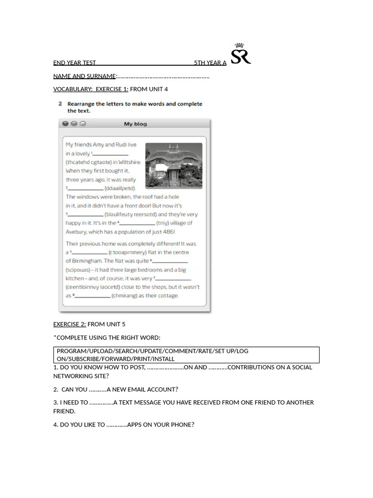 End Year Test 5TH | PDF