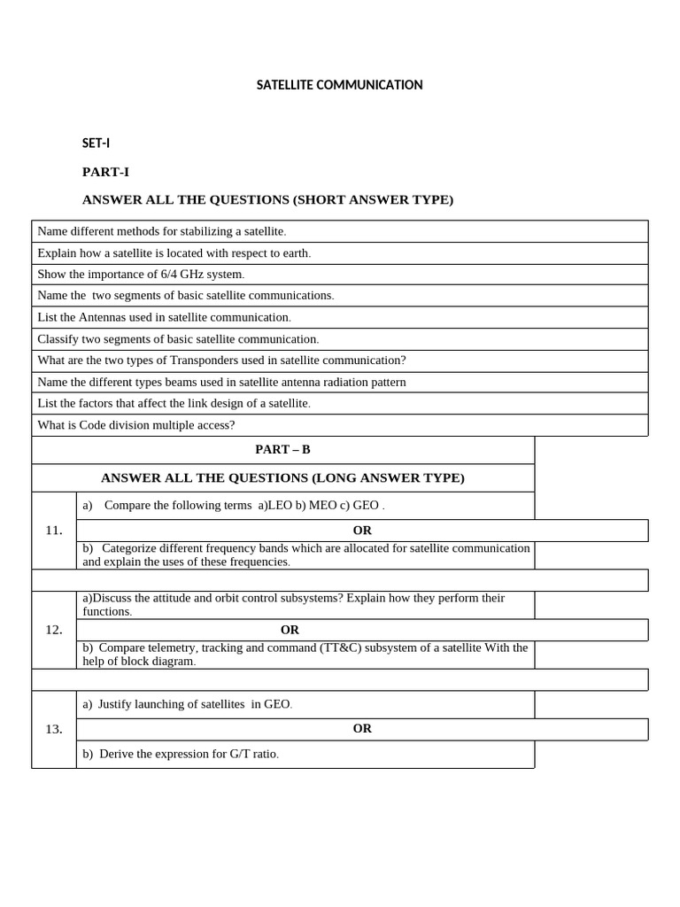Satellite Communication Imp Questions | PDF