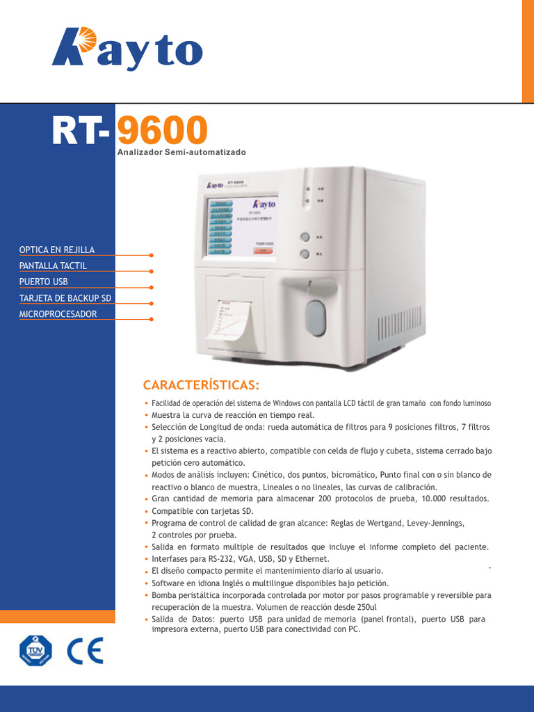 Catalogo Analizador Semi Automatizado RT 9600 | PDF