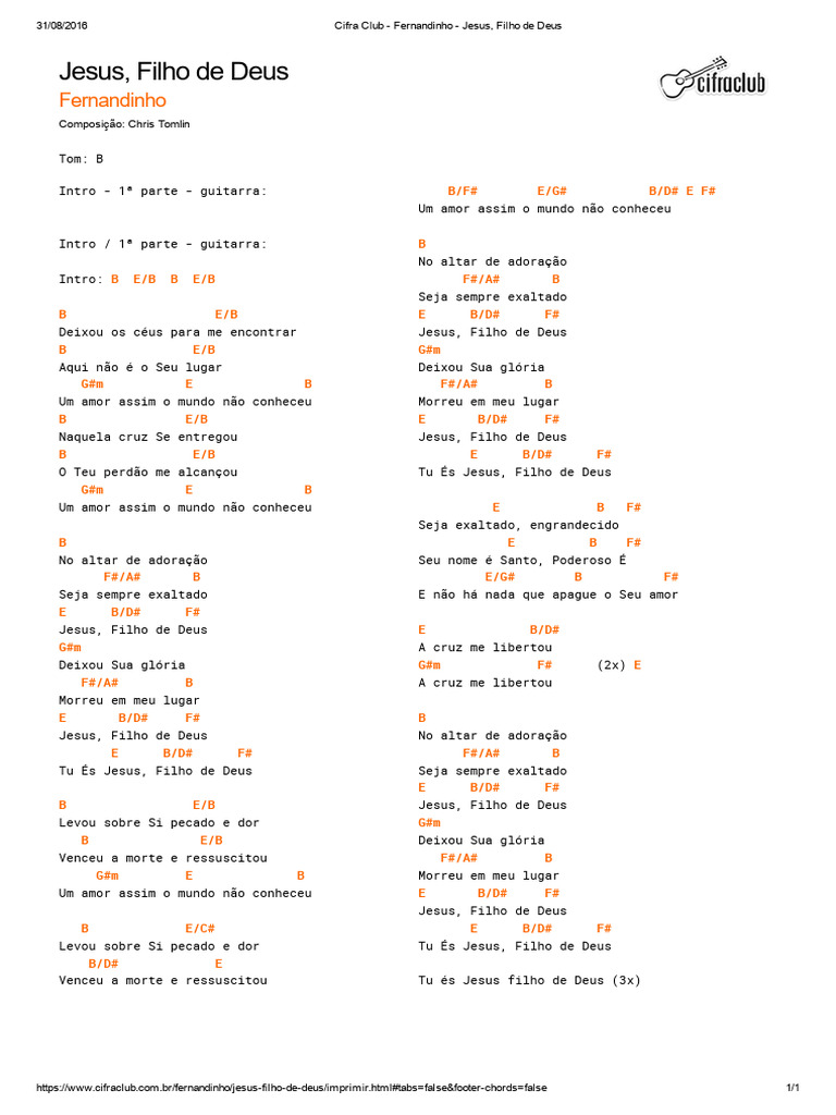 Cifra Club - Fernandinho - Jesus, Filho de Deus | PDF