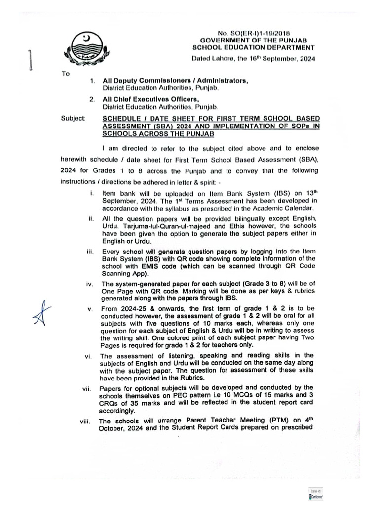 SBA Letter and Date Sheet | PDF