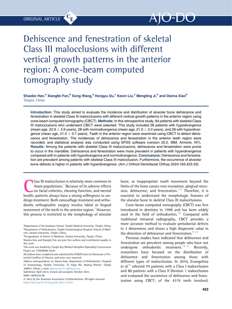 Dehiscence and Fenestration of Skeletal Class III Malocclusions With ...