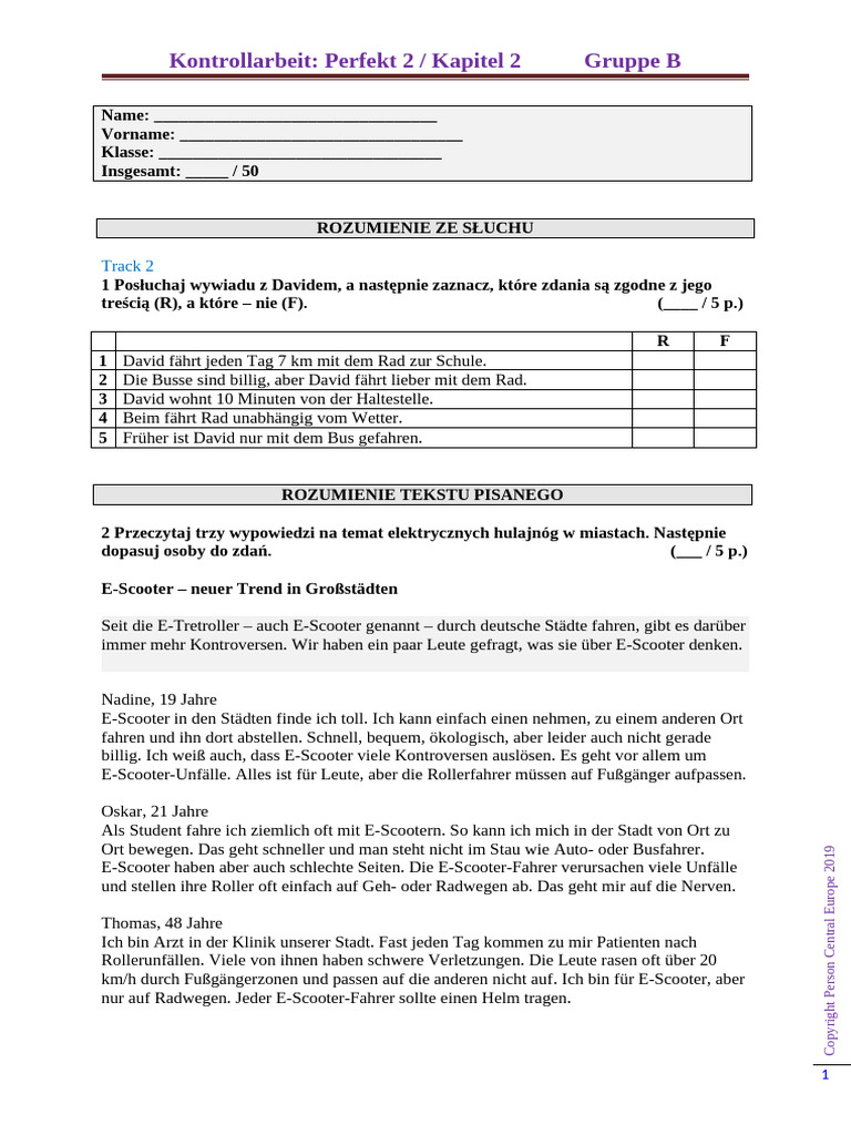 PERFEKT - 2 - Kapitel - 2 - Test B | PDF