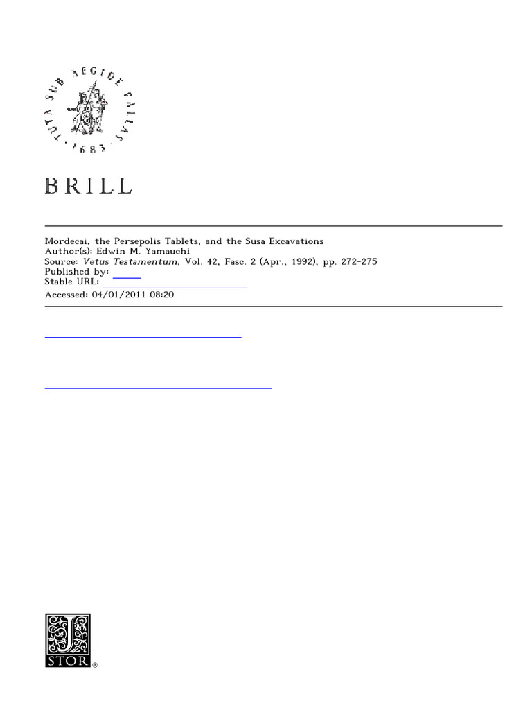 Yamauchi, E. - 1992 - Mordecai, The Persepolis Tablets, and The Susa ...