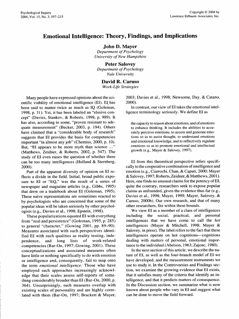 Emotional Intelligence Theory Findings A | PDF