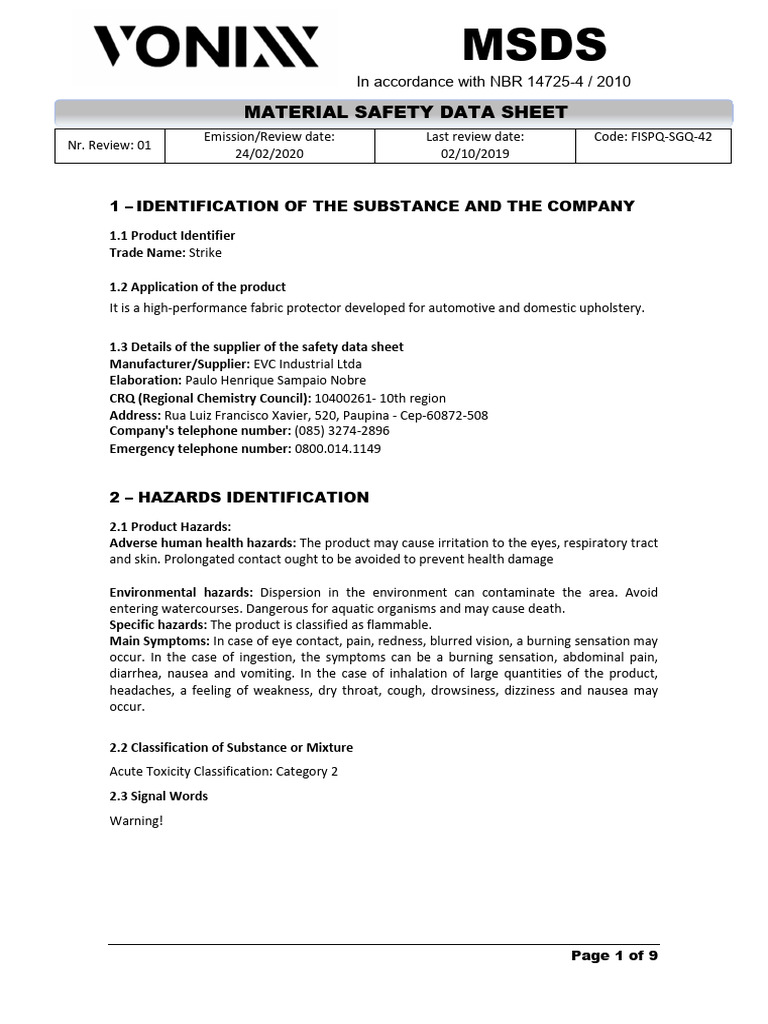 Strike MSDS SGQ 42 | PDF