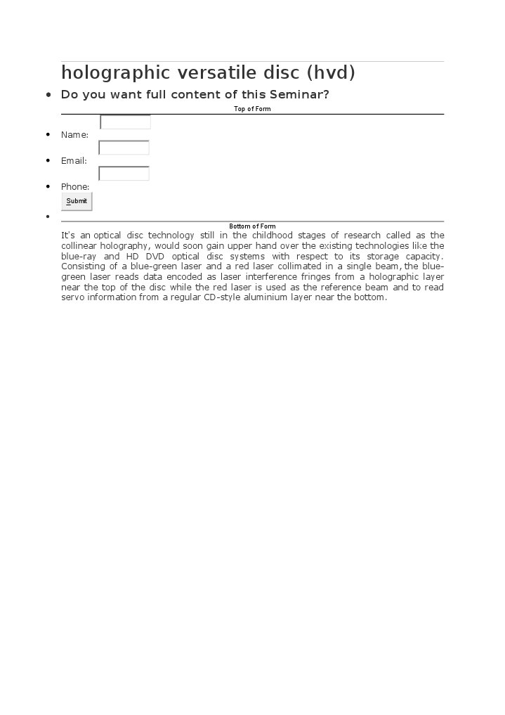 Holographic Versatile Disc Technology | PDF