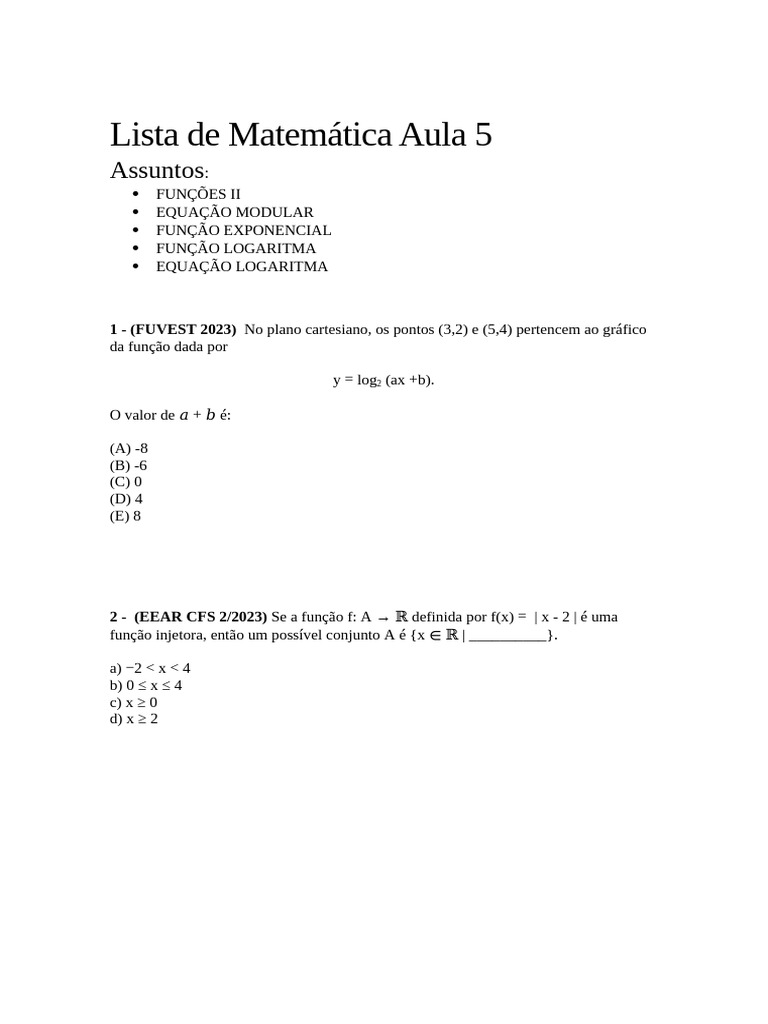 Lista Aula 5 | PDF