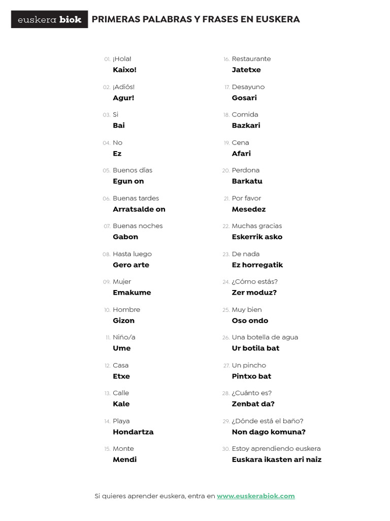 Primeras Palabras y Frases en Euskera | PDF Primeras Palabras y Frases en Euskera | PDF