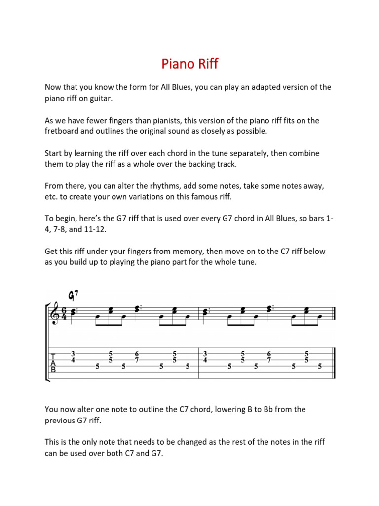 All Blues Piano Riff | PDF