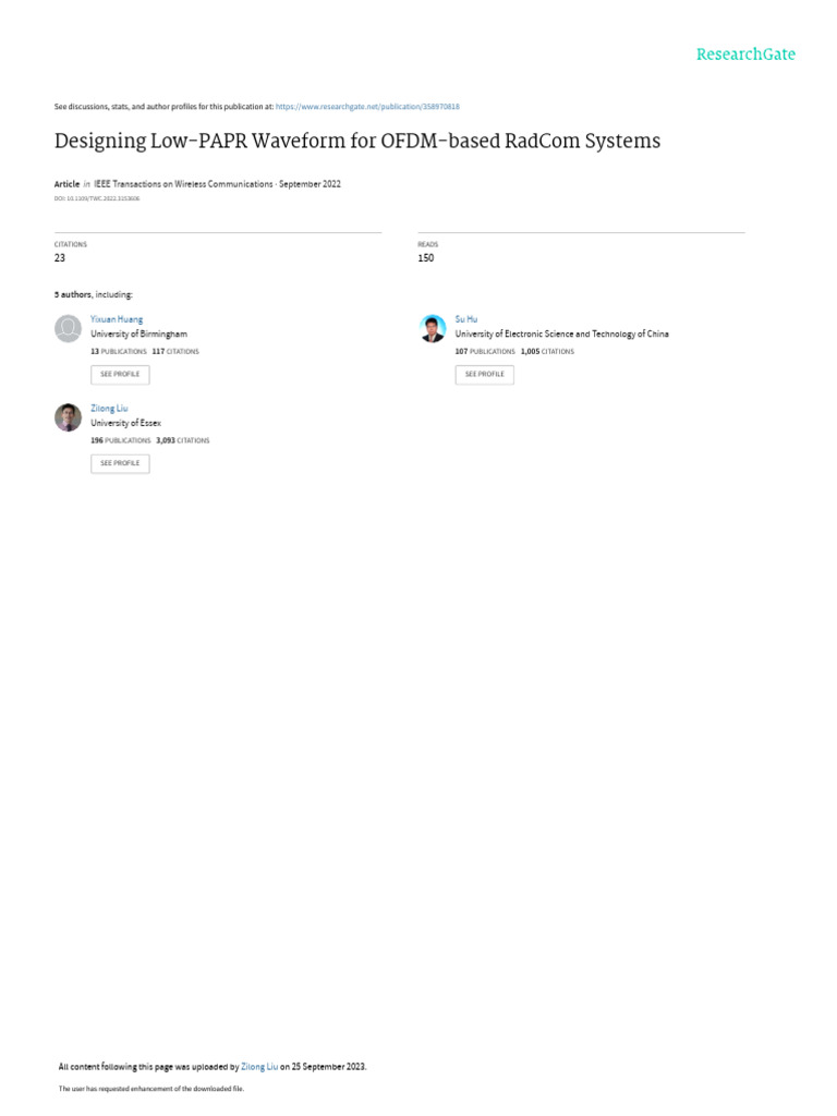 Designing Low-PAPR Waveform For OFDM-based RadCom Systems FINAL | PDF