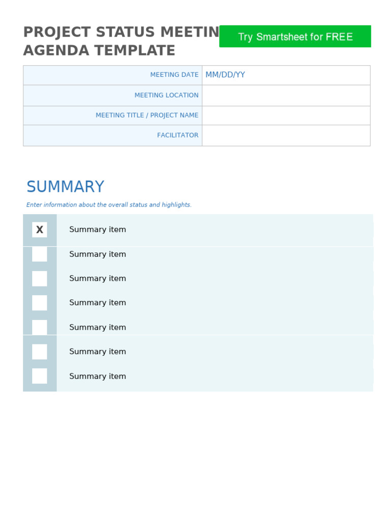 IC Project Status Meeting Agenda 11860 WORD | PDF