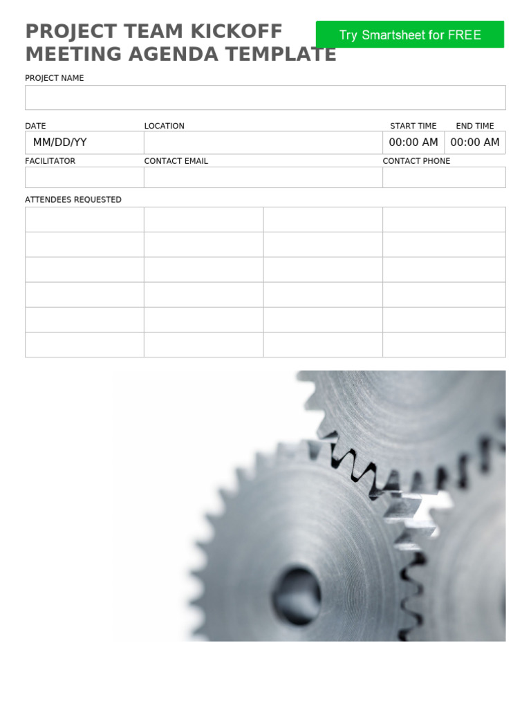 IC Project Team Kickoff Meeting Agenda 11860 WORD | PDF