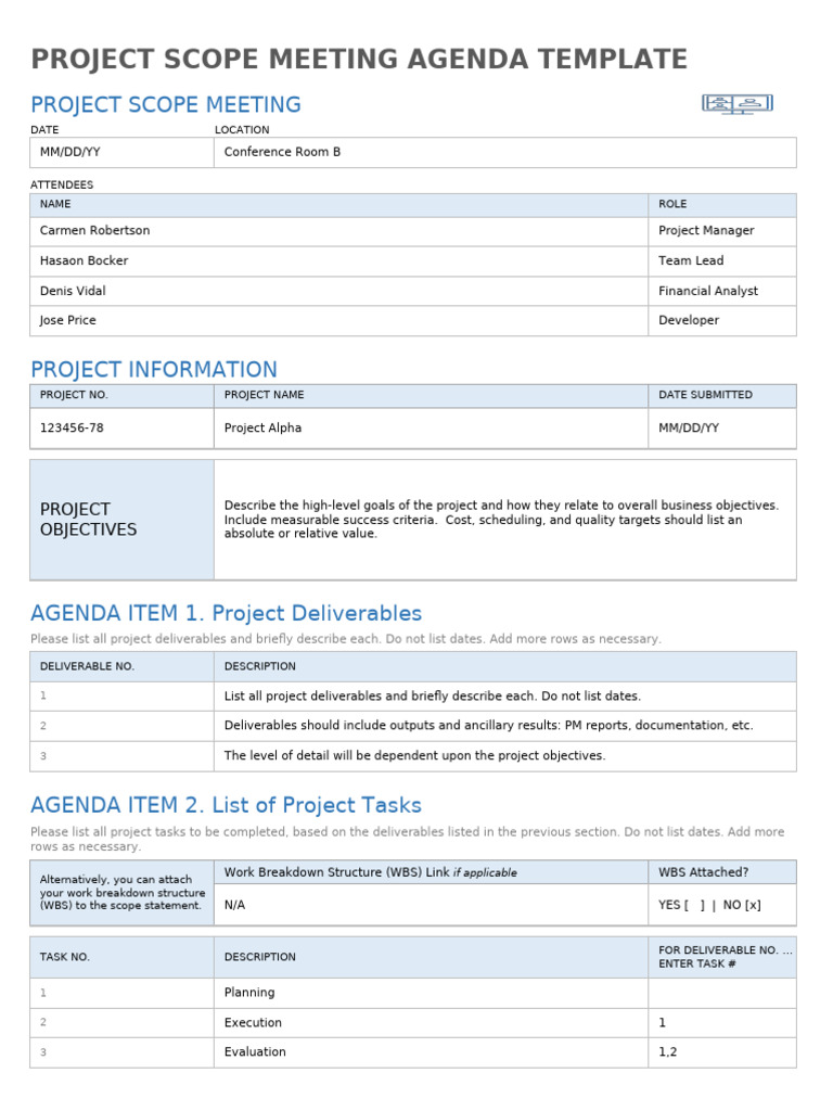 IC Project Scope Meeting Agenda 11860 | PDF