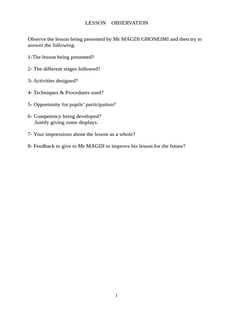 Lesson Observation | PDF