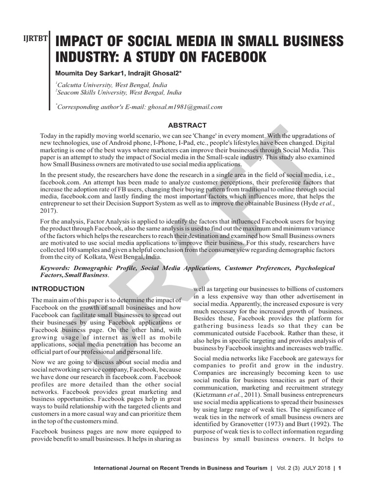 Draft: Impact of Social Media in Small Business Industry: A Study On ...