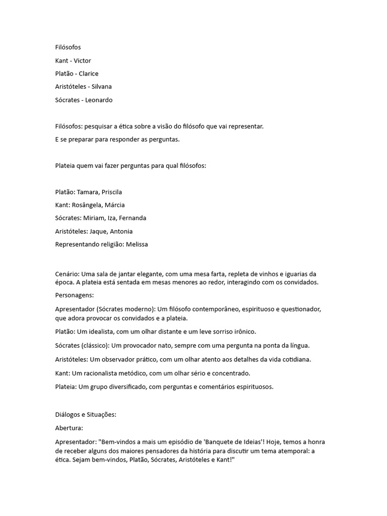 Roteiro de Discução Filosofica | PDF