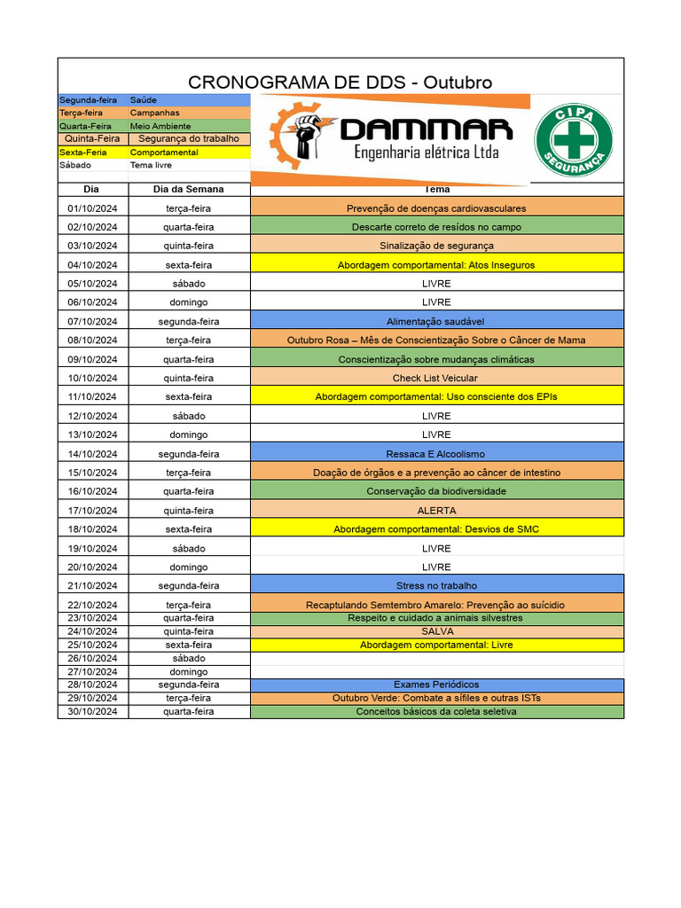 Cronograma DDS - OUTUBRO | PDF