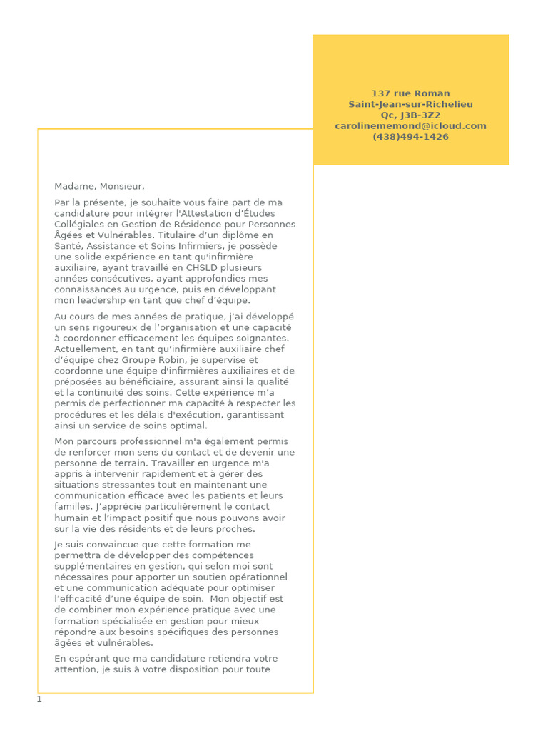 Lettre de Candidature Pour AEC en Gestion | PDF