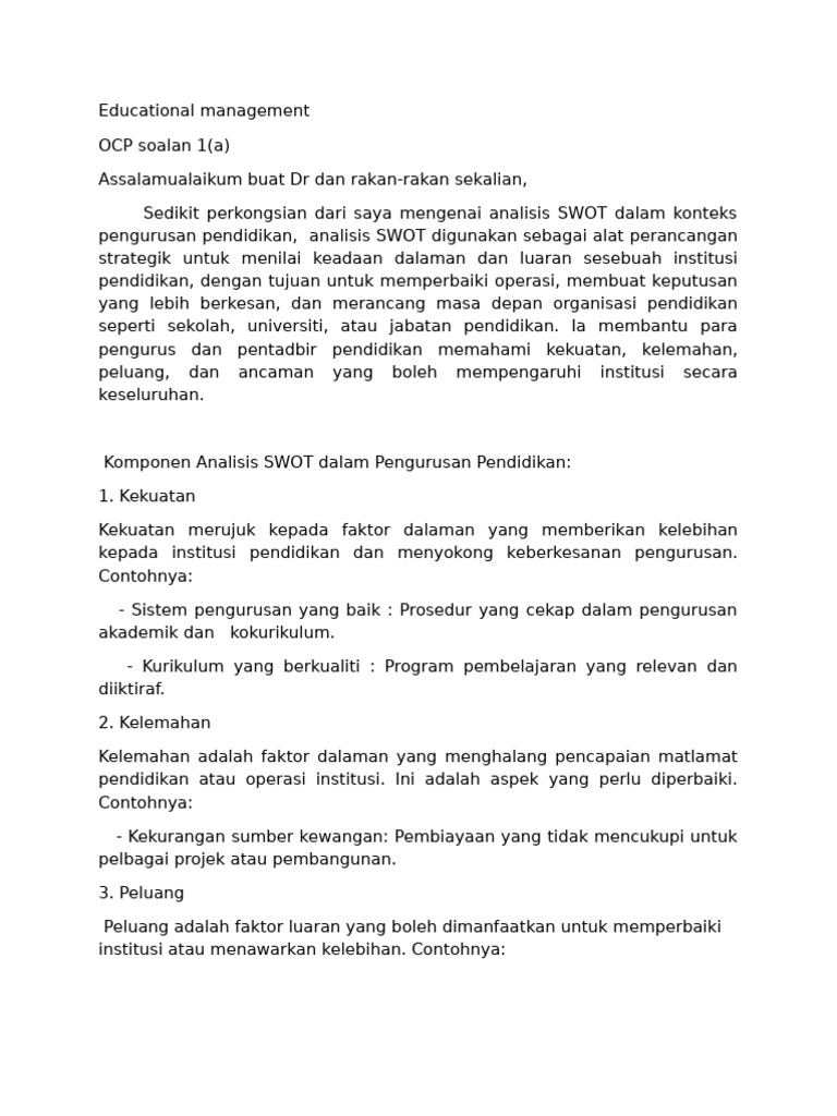 Assignment Swot Analysis | PDF