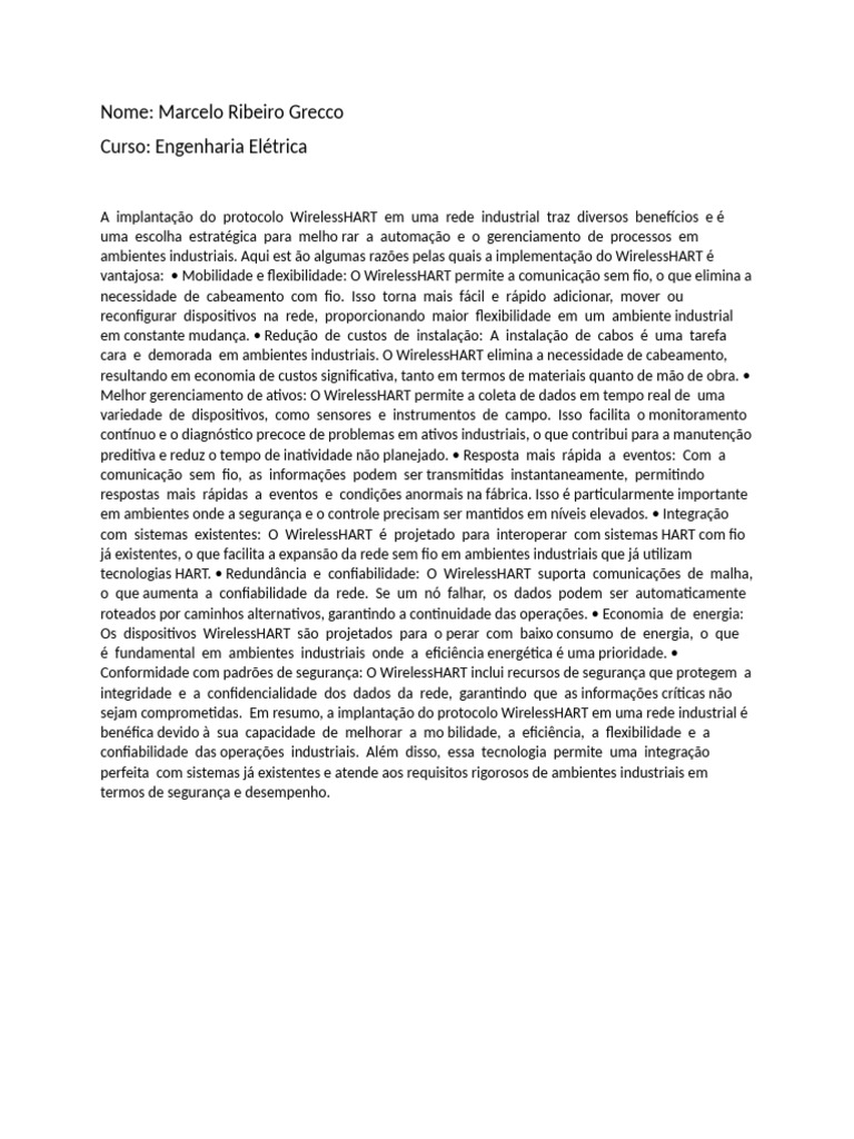 Nome: Marcelo Ribeiro Grecco Curso: Engenharia Elétrica | PDF