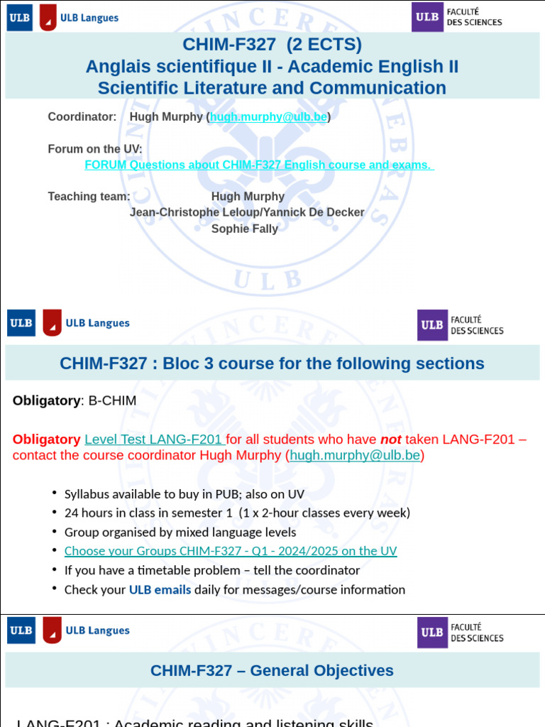 Fac Sciences CHIMF327 Intro 2024-25 Slides and Notes | PDF