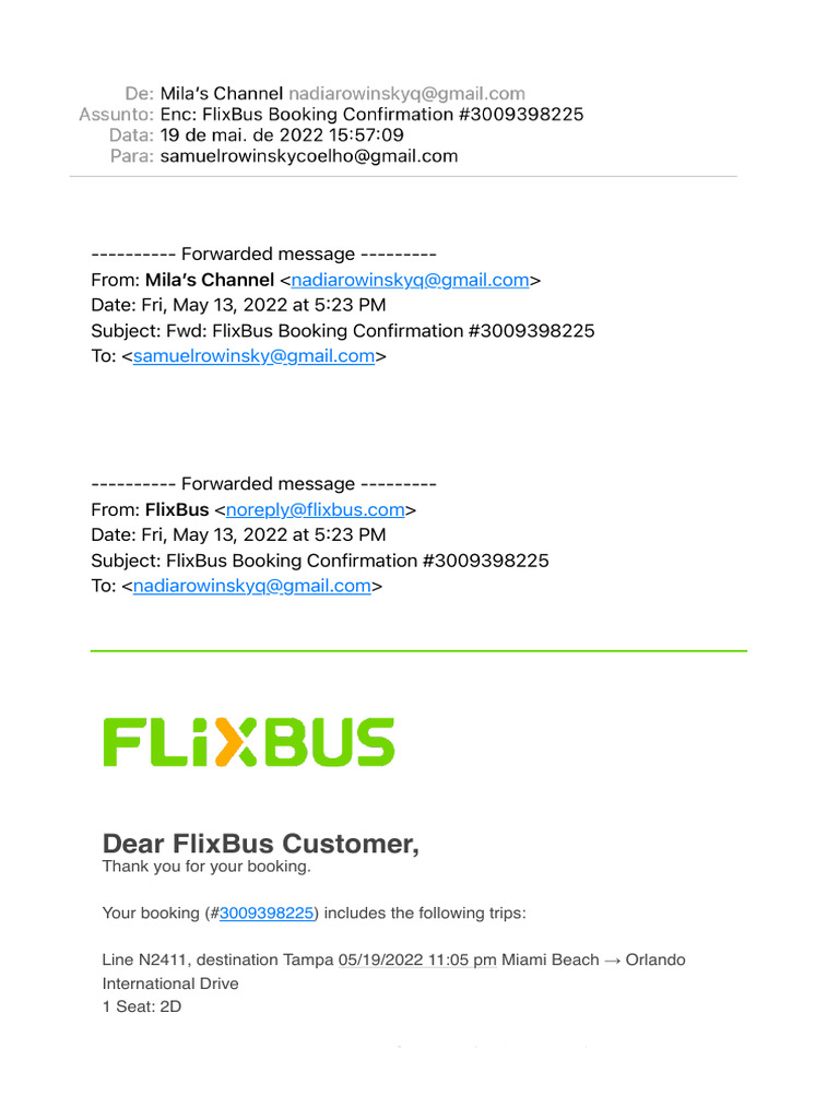Enc FlixBus Booking Confirmation #3009398225 | PDF