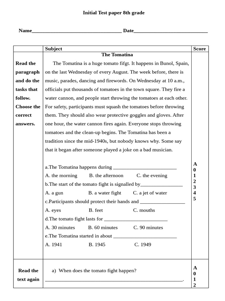 Initial Test Paper 8th Grade | PDF | Language Mechanics | Linguistic ...