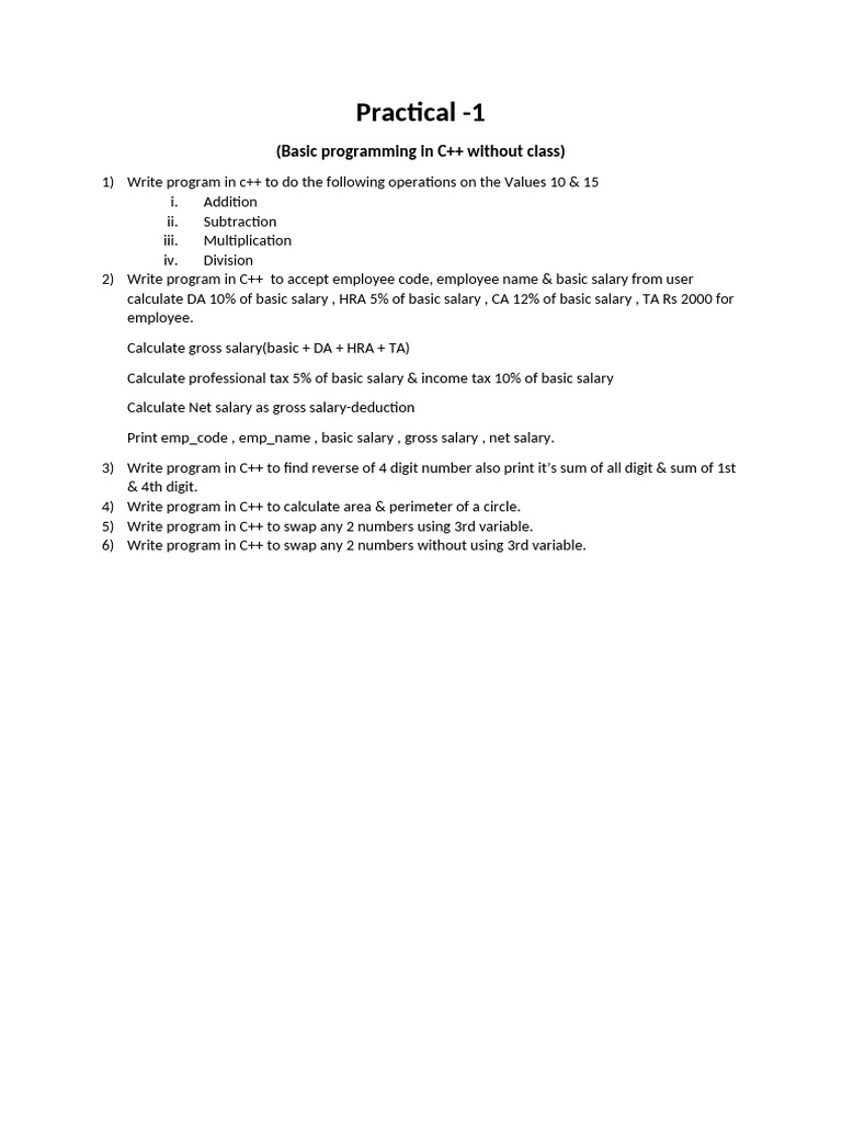 C++ Practical 1 | PDF