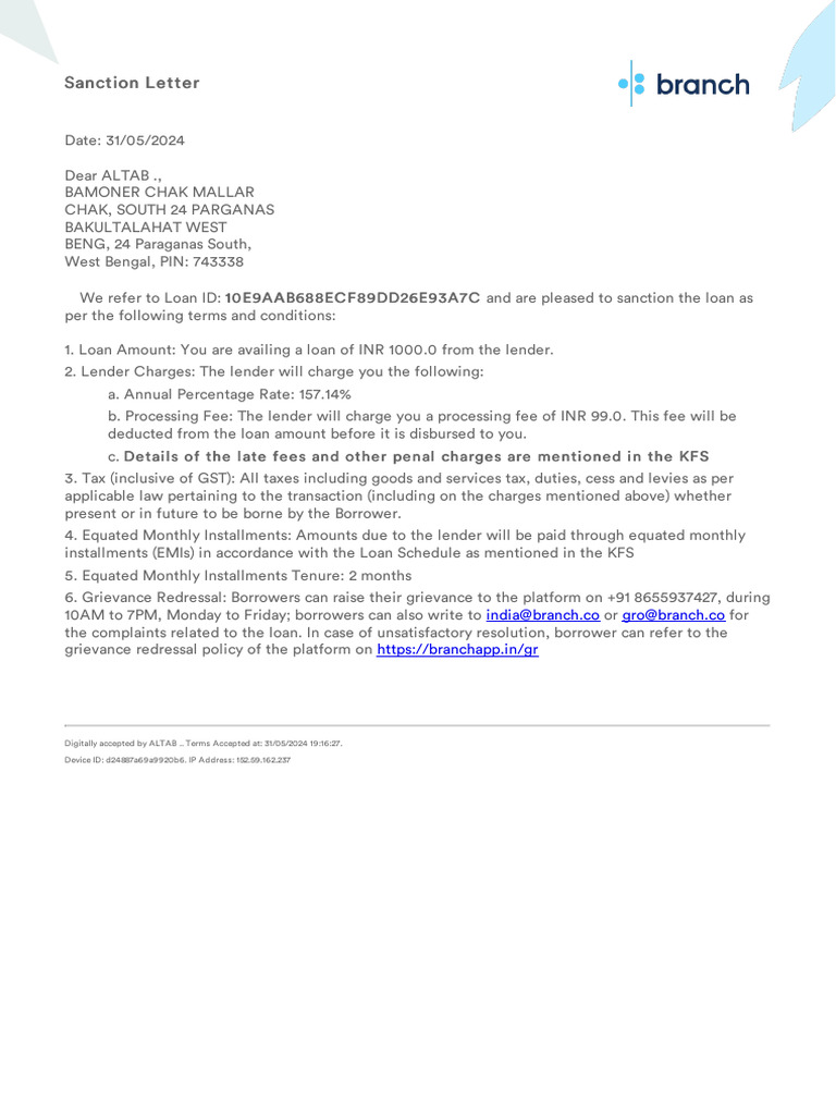 Sanction Letter | PDF