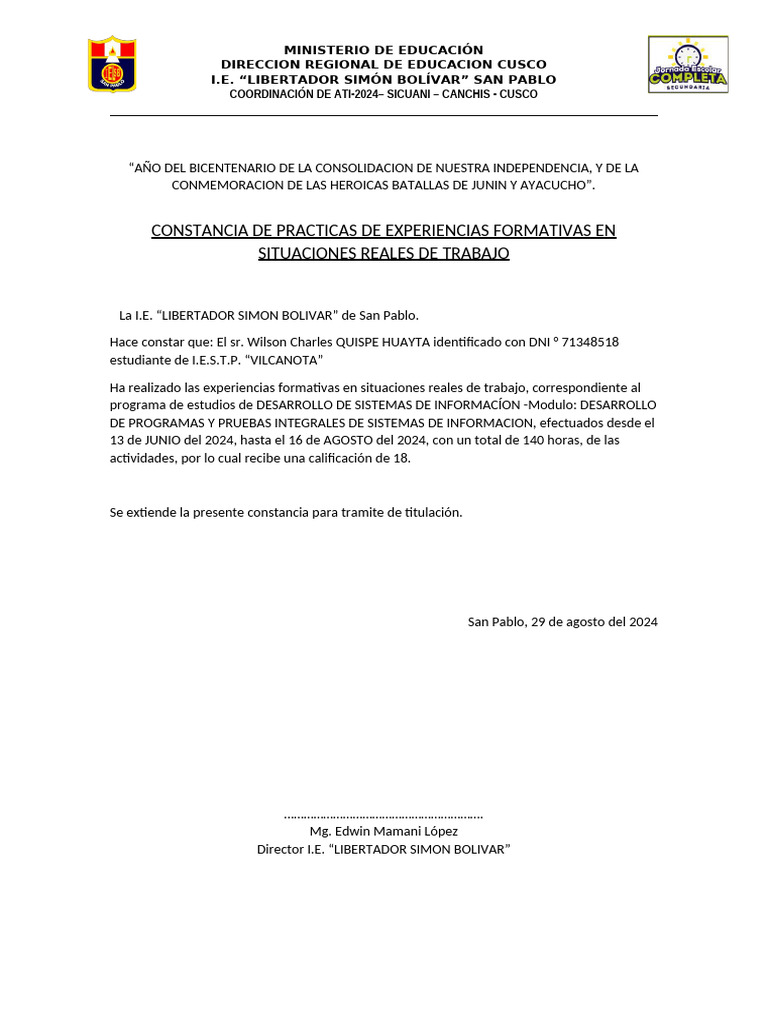 Constancia de Practicas | PDF